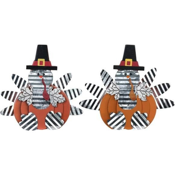 Accents | 2 Pack Turkey Block Set Thanksgiving Decor Dark Red Dark ...